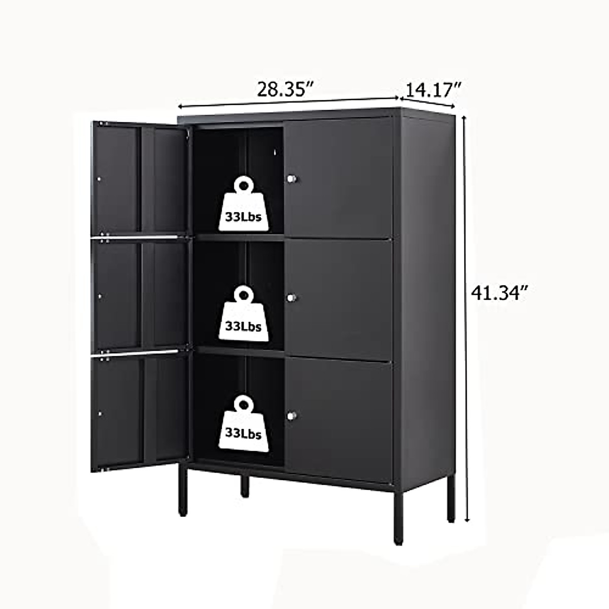FURSTEL Metal Storage Locker, 41.3" H Steel Storage Cabinet, Adjustable Feet Cabinets Organizer, 3 Tier Shelves Metal Lockers for Home Office, Kids Room, Bedroom