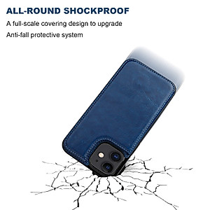 ONETOP Compatible with iPhone 12 Mini Wallet Case with Card Holder, PU Leather Kickstand Card Slots Case, Double Magnetic Clasp and Durable Shockproof Cover 5.4 Inch(Blue)