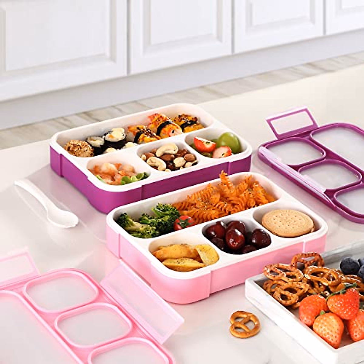 HIWARE Bento Lunch Box for Kids and Adults, Leakproof Lunch Container for Girls, Women with 4 Compartments, BPA-Free, 2 Pack