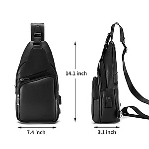 Xinteorao Men's Leather Sling Bag Shoulder Chest Crossbody Bag with USB Charging Port Black