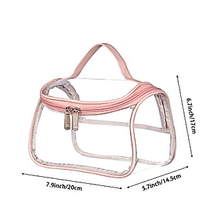 HAOGUAGUA Heavy Duty Clear Cosmetic Bag Waterproof Transparent Travel Makeup Toiletry Organizer Bag (Pink)