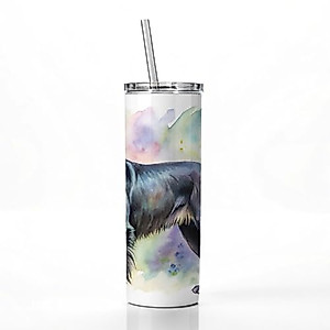 Flat Coated Retriever Dog Watercolor Style Skinny Tumbler 20oz with Straw Insulated Water Bottle Gift