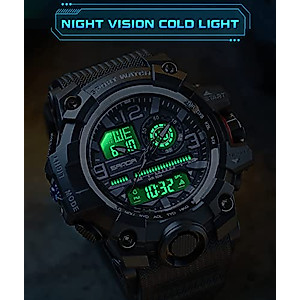 Yihou Mens Military Watch Tactical Watches for Men Sport Waterproof Relojes para Hombres Outdoor Digital Watch Big Face Alarm Stopwatch LED Gold