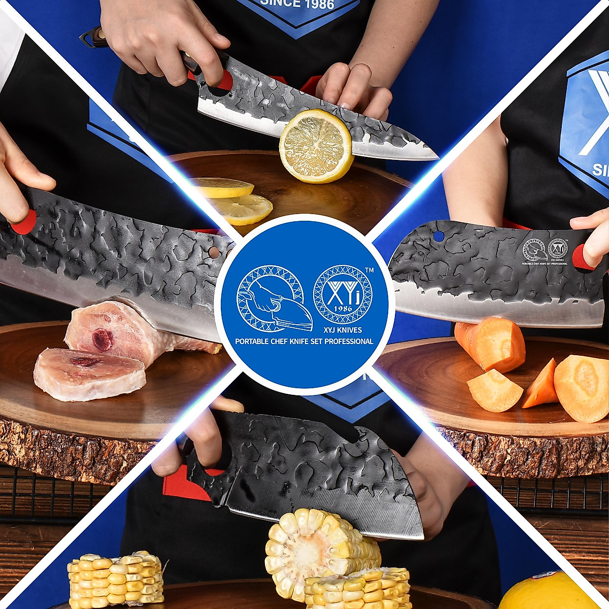 XYJ 10-pcs Kitchen Knife Set,Forged Chef Knives,Vegetable Meat Cleaver,Carving,Nakiri,Full Tang,Cutlery Knife With Carry Bag,&Poultry Scissor (Coffee)