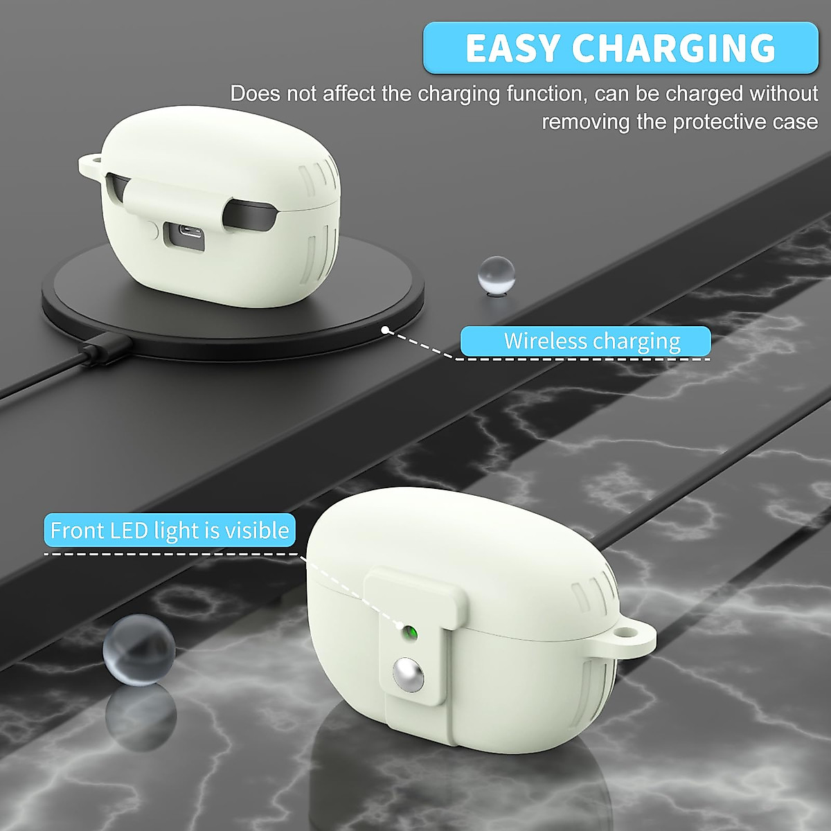 Secure Lock Case for Sony WF-1000XM5 Earbuds(2023), WOFRO Shockproof Anti-Scratch Silicone Protective Cover Skin Designed for Sony WF1000XM5 Sony XM5 Wireless Earbuds with Lanyard&Keychain (White)