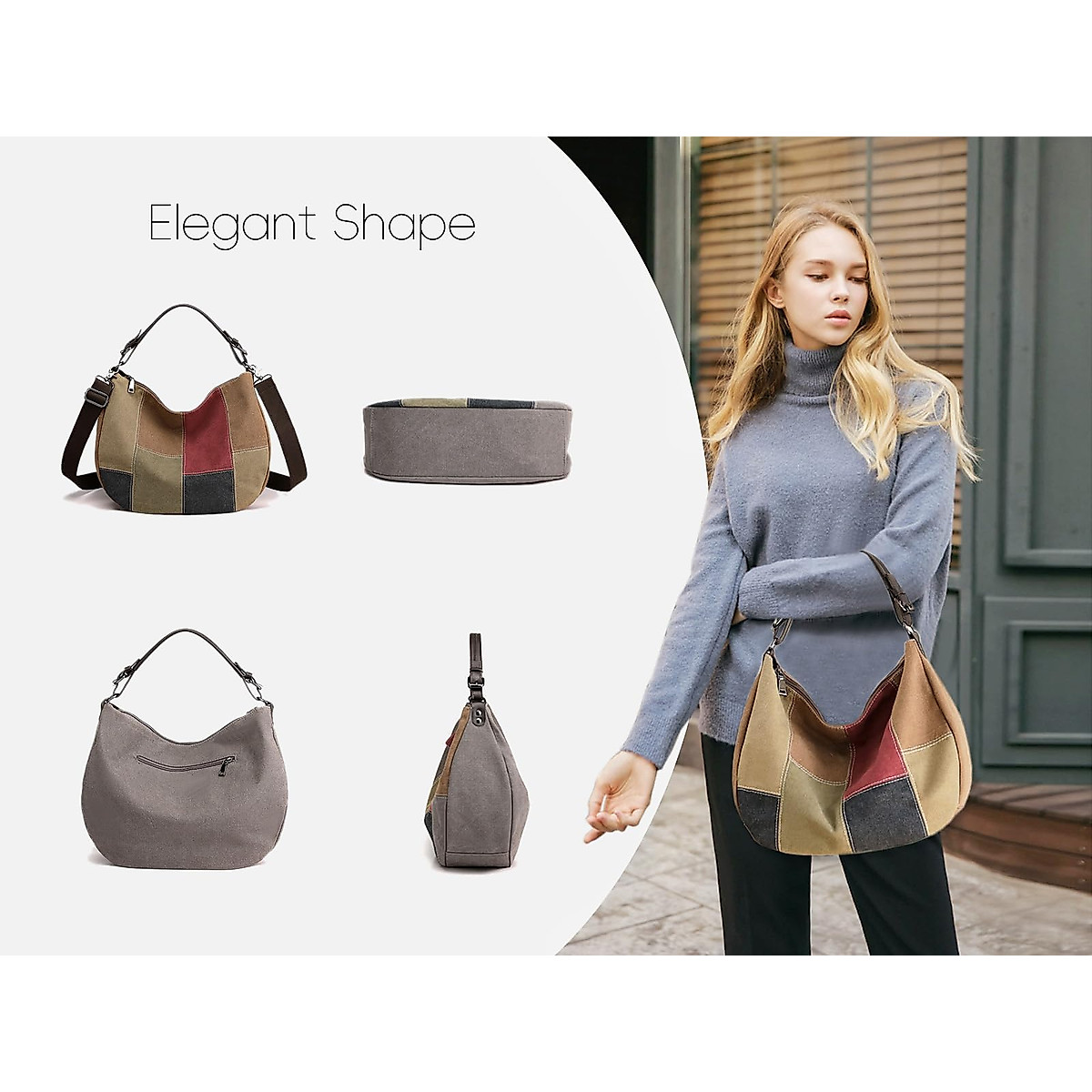 Canvas Tote Bag for Women Large Hobo Bag 2 Straps Crossbody Shoulder Handbag Pocketbooks Womens Purses