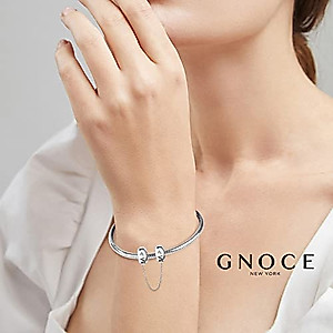 GNOCE "Love Safety Chain Charms 925 Sterling Silver Connection Chain Charms Engraved with Love Safety Chain Fit All Bracelet for Protect and Extend Your Bracelet