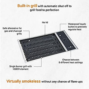 Kenyon No-Lid Built-In Electric Grill, Stainless Steel Grill With Single Burner, Quick Heat Up, Digital Touch Panel, UL-Approved For Indoor And Outdoor Use, Dishwasher Safe Grate, 120V