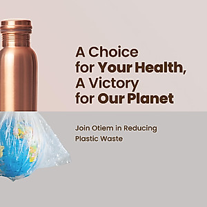 Otiem 34oz Pure Copper Water Bottle for Drinking – Large Handcrafted Ayurvedic Copper Water Bottle, Leak Proof Lid – Smooth Finish Copper Bottle Water Vessel – 100 Copper Drinking Water Bottle 34 Oz