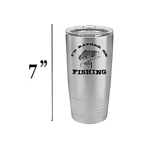Rogue River Tactical Funny Fishing 20 Oz. Travel Tumbler Mug Cup w/Lid Vacuum Insulated Hot or Cold I'd Rather Be Fishing Bass Fishing Gift Fish (Stainless Steel)