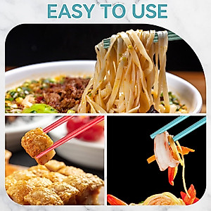 5 Pairs Chopsticks and Chopstick Helpers Set, Plastic Hinges Connector Training for Teens, Adults, Beginner, Trainers or Learner, Dishwasher Safe, Non-Slip Reusable and Replaceable (Cherry Blossom)