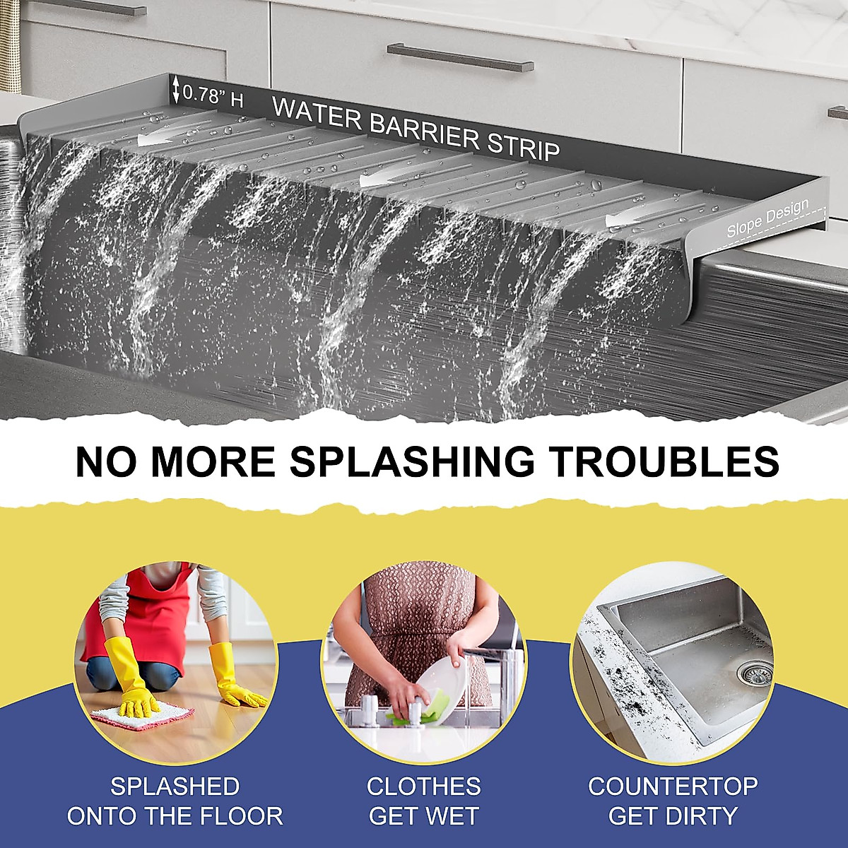 Silicone Sink Edge Protectors for Kitchen Sink, Kitchen Sink Splash Guard, Multifunction Kitchen Sink Accessories, Stainless Steel, Granite, Quartz Countertop Protectors For Kitchen & Bathtub Sink