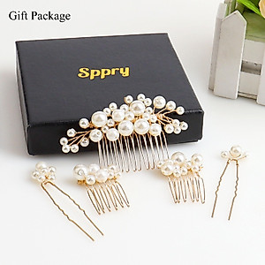 Sppry Wedding Pearl Hair Combs Set of 5 PCS - Elegant Hair Accessories for Bridal Women (Gold)