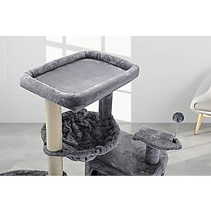 YOUPET 33.46" Height Cat Tree with Cat Condo Big Hammock and Two Replacement Spring Balls,Grey …