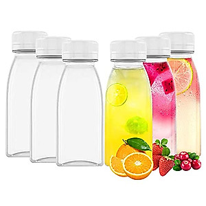 BallHull 4 OZ Plastic Juice Bottles with White lid, Reusable Clear Bulk Beverage Containers for Juice, Milk and Other Homemade Beverages, 6 Pcs.