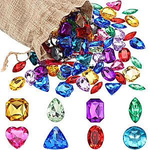 Hicarer 100 Pieces Toy Gems Pirate Treasure Jewels Fake Acrylic Gems Multicolor Bling Diamonds Plastic Gemstones with a Drawstring Bag for Party Table Decorations Pirate Party Favors