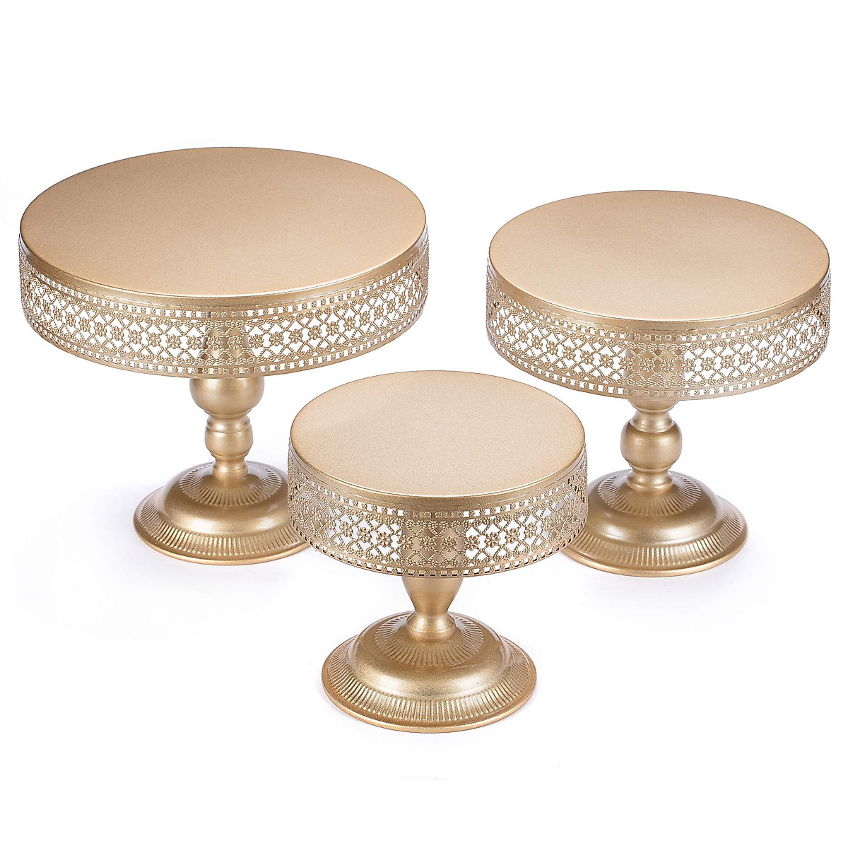 Hotity Star Heart 3-Piece Light Gold Cake Stand Set, diameter 8",10",12", Elegant Cake and Dessert Display Stands for Weddings, Birthdays, and Celebrations
