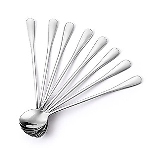 Marco Almond® KYA60 Iced Tea Spoon, Ice Cream Spoon, Titanium Coated Stainless Steel Long Handle Spoons for Coffee, Cocktail Stirring, Milkshake, Latte, Pack of 8, Silver
