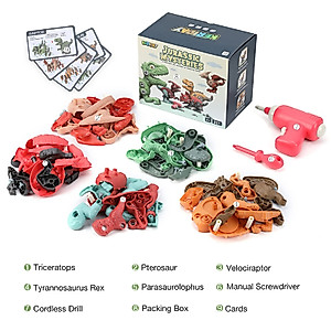 Keriday 5Pcs Dinosaur Toys for Kids 3-8, Take Apart Toys with Cordless Drill for Boys & Girls, STEM Educational DIY Construction Building Gifts for Birthday Easter Christmas Hannukah