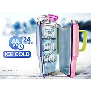 Meoky 32oz Tumbler with Handle, Stainless Steel Travel Mug with 2-in-1 Straw and Sip Lid, Vacuum Insulated Coffee Mug, 100% Leak Proof, Keeps Cold for 24 Hours or Hot for 8 Hours (Carnival)