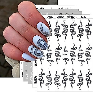 5 Sheets Black Snake Nail Art Stickers White Black Flower Big Snake Nail Decals Red Love Heart Nail Art Supplies Butterfly Star Moon Leaf Nail Art Design Decoration Accessories for Women Manicure DIY