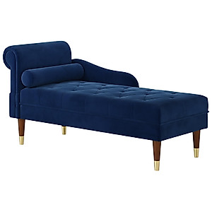 Vesgantti 59" Modern Velvet Chaise Lounge Indoor,Upholstered Lounge Chair with Left Armrest & Lumbar Pillow, Button Tufted Lounge Sofa for Living Room Bedroom Office,Tool-Free Assembly(Blue)