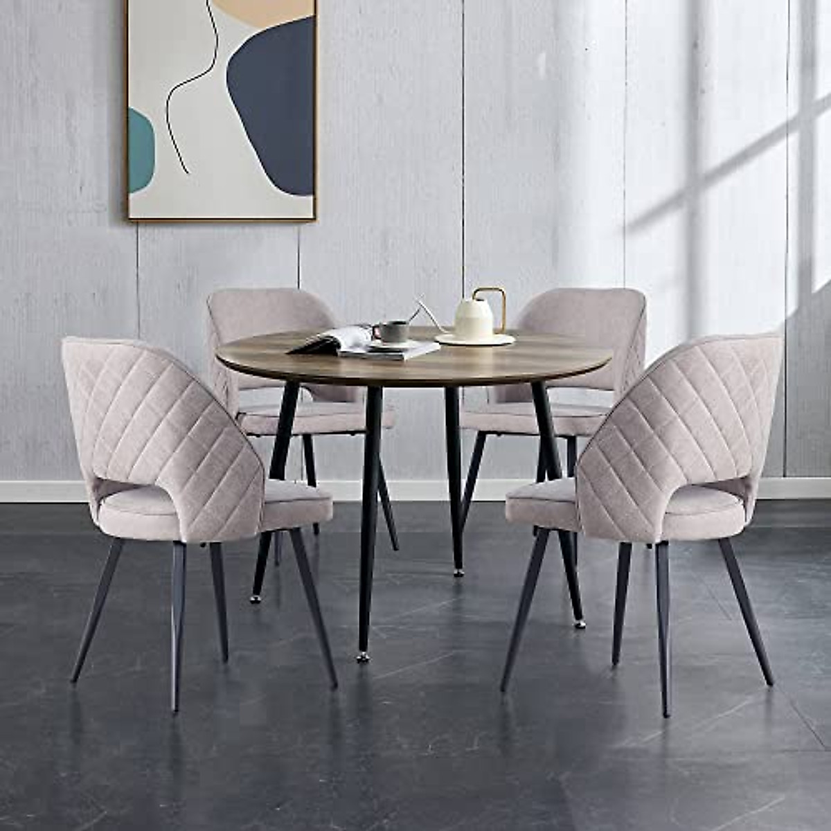 Wlvos 44.8" Round Dining Table for 4-6, Wood Round Kitchen Table with Powder Coating Adjustable Heigh Legs, Suitable for Living Room, Kitchen & Dining Room, Waiting Room, Natural