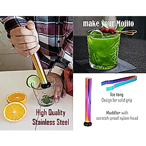 Voila Artisan 20 Pcs Premium Cocktail Shaker Set Bartender Kit with Elegant Mahogany Wooden Stand-Rainbow