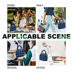 Sonuimy Insulated Lunch Bag Women, Reusable Cute Tote Lunch Box for Men & Adult, Leakproof Cooler Lunch Bags for Work Office Travel Picnic (Navy Blue with Star)