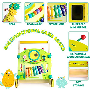 Wooden Baby Walker Baby Push Walker Sit-to-Stand Learning Walkers for Baby Toddlers Baby Walker Activity Center Toys Multifunctional Montressori Educational Toy for Boys & Girls