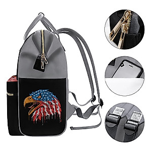 Eagle Independence USA Flag Diaper Bag Backpack Large Capacity Mommy Bags Multifunction Nappy Bag Travel Back Pack Gray-Style