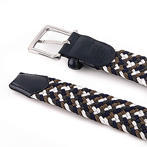 Fabio Valenti Woven Stretchy Braided Belts for Men & Women, Golf Casual Belt (M（ fits waist 33"- 36" ） M, NAVY/WHITE/GRAY)