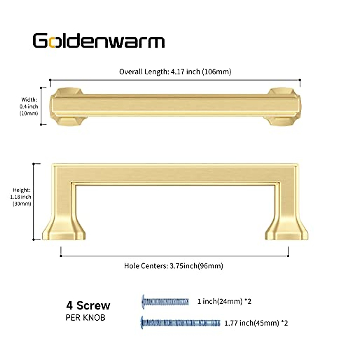 goldenwarm 5 Pack Brushed Gold Cabinet Handles 3-3/4 inch Drawer Pulls Hardware Pull for Kitchen Bathroom Cupboard Dresser