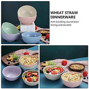 Hemoton 10pcs Unbreakable Cereal Bowls Wheat Straw Fiber Dishwasher and Microwave Safe Bowls for Dinner Dessert Rice Soup Pink Blue Beige Green Purple