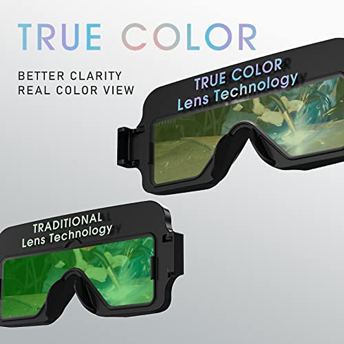 YESWELDER True Color Solar Powered Auto Darkening Welding Goggles, 2 Sensors Welder Glasses for TIG MIG MMA Plasma