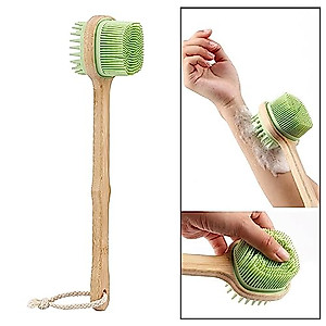 Kokiya Shower Brush Back Scrubber,Dual Sided Long Handle Back Scrubber,Bath for Body Shower, Green, 32.5cmx7.1cm