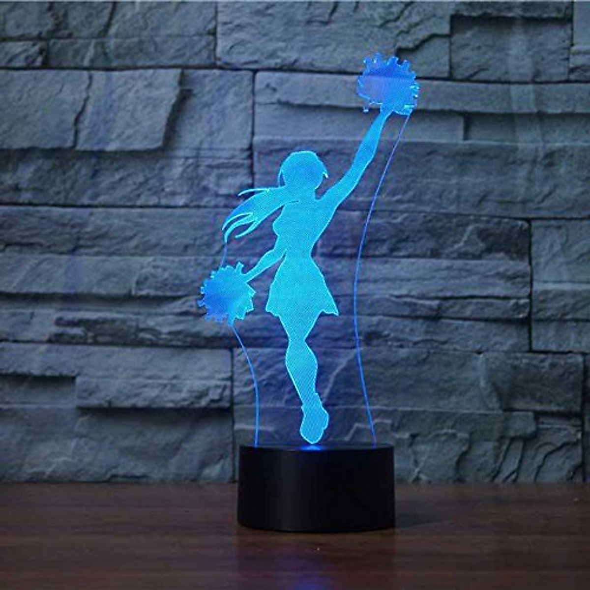 3D Novelty Cheerleader Night Light Remote Control Touch Switch 16 Color Change LED Table Desk Lamp Acrylic Flat ABS Base USB Charger Home Decoration Toy Birthday Xmas Kid Children Gift