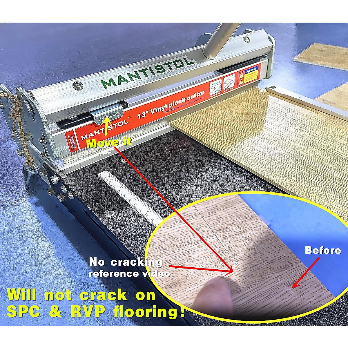 MantisTol 13" Pro Vinyl floor cutter with 13" HSS Replacement Blade; 3 pcs slotting blades (0.5inch, 1inch, 1.3inch) and 10 inch Contour Gauge