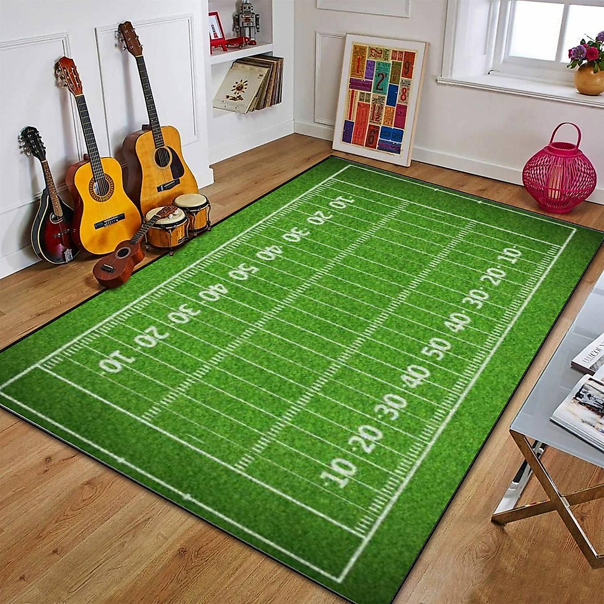 PeeNoke American Football Field Area Rug Outdoor Patio Rug Play Mat Floor Mat Modern Carpet Non-Slip Home Decor Living Room Bedroom Nursery, 6x9 ft