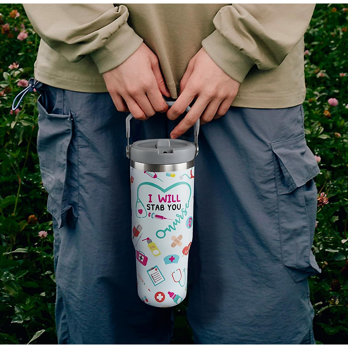 ZNYYZYBA Nurse Tumbler Nurse Gifts for Women - Nurse Appreciation Gifts Nurses Week Gifts for Female Male Nurse、 New Nurses、 RN、 LPN, 30oz Nurse Thermal Mug with Handle and Flip Straw