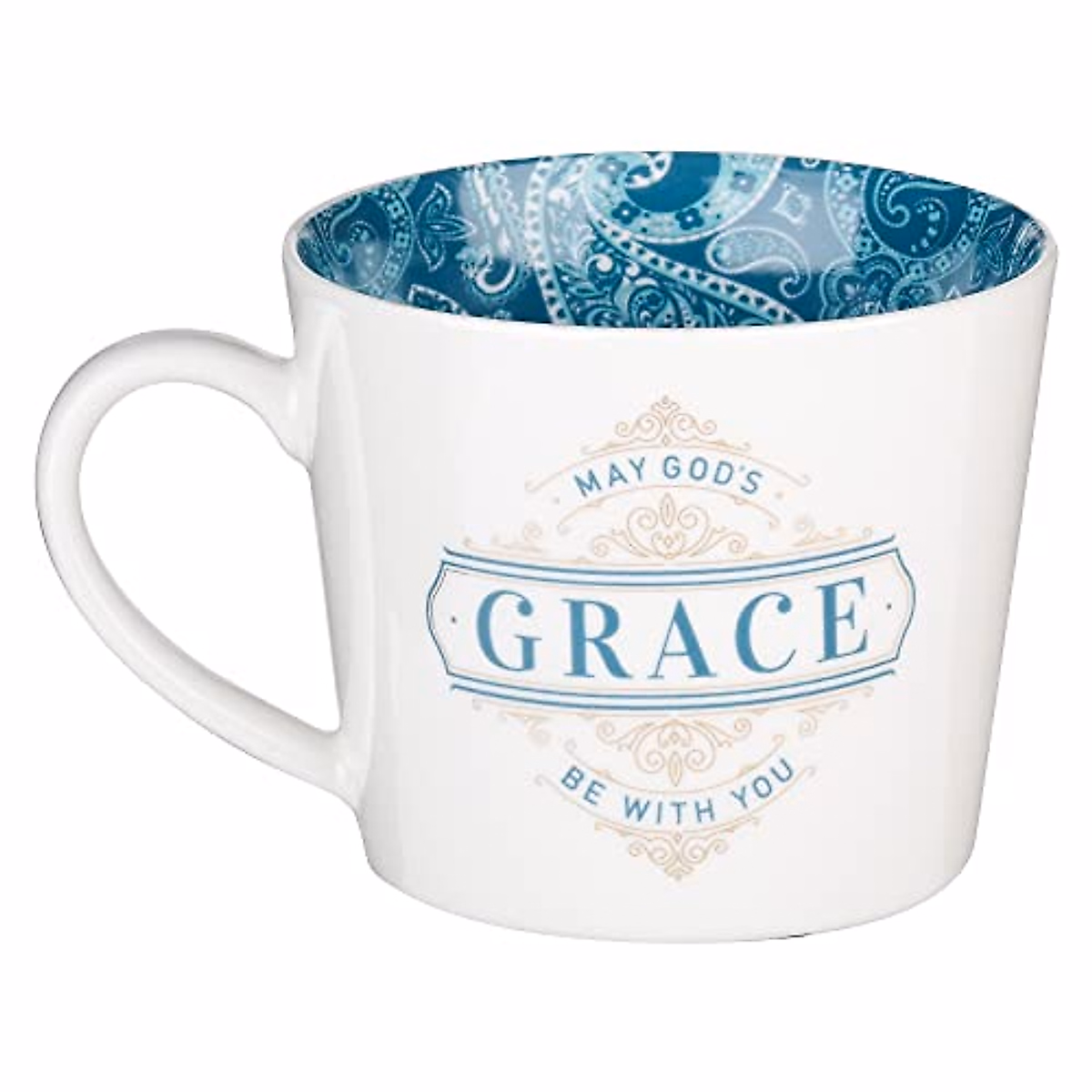 Christian Art Gifts Coffee Mug w/Scripture for Women, God's Grace - Lead-Free, Cadmium-Free, and Non-Toxic White Ceramic Cup and Teal Paisley, 13 oz, 1 Count