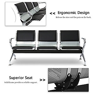 Kinpaw Waiting Room Chairs Reception Chair - 5-seat PU Leather Office Chair with Arms, Conference Room Chairs, Airport Waiting Bench for Salon, Bank, Hospital, School, Barbershop, Black