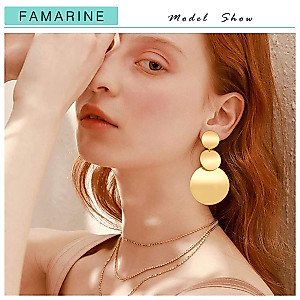 FAMARINE Gold Disc Dangle Earrings Drop Earrings For Women Fashion Bid Gold Earrings