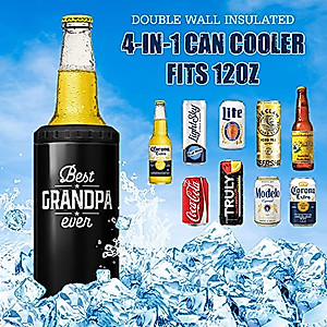 SANDJEST 4-in-1 Grandpa Tumbler Gifts for Papa from Grandkids - 12oz Best Grandpa Ever Can Cooler Tumblers Cup - Stainless Steel Insulated Cans Coozie Christmas, Birthday, Father's Day Gift for Papas