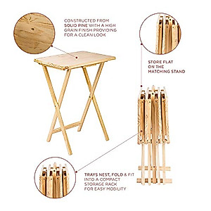 Pearington Ranchwood Folding TV Tray Table for Dining, Laptop Computer Stand, Gaming, Desk, 4-Pack, Natural Wood Finish