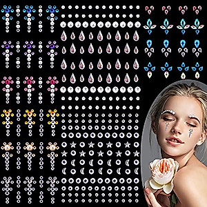 SIQUK 17 Sheet Face Sticker Jewels Eyes Jewel Set with 12 Sheet Mermaid Face Jewels Glitter Face Gems Rhinestone Face Crystal and 5 Sheet Eye Face Body Gems Crystal Tears Jewel for Festival Party