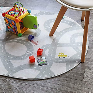 LIVEBOX Road Traffic Kids Rug 4'x6' Washable Children Bedroom Area Rug Great for Educational & Fun with Cars and Toys Non-Slip Baby Nursery Rugs for Living Room Classroom Entryway Kids Tent