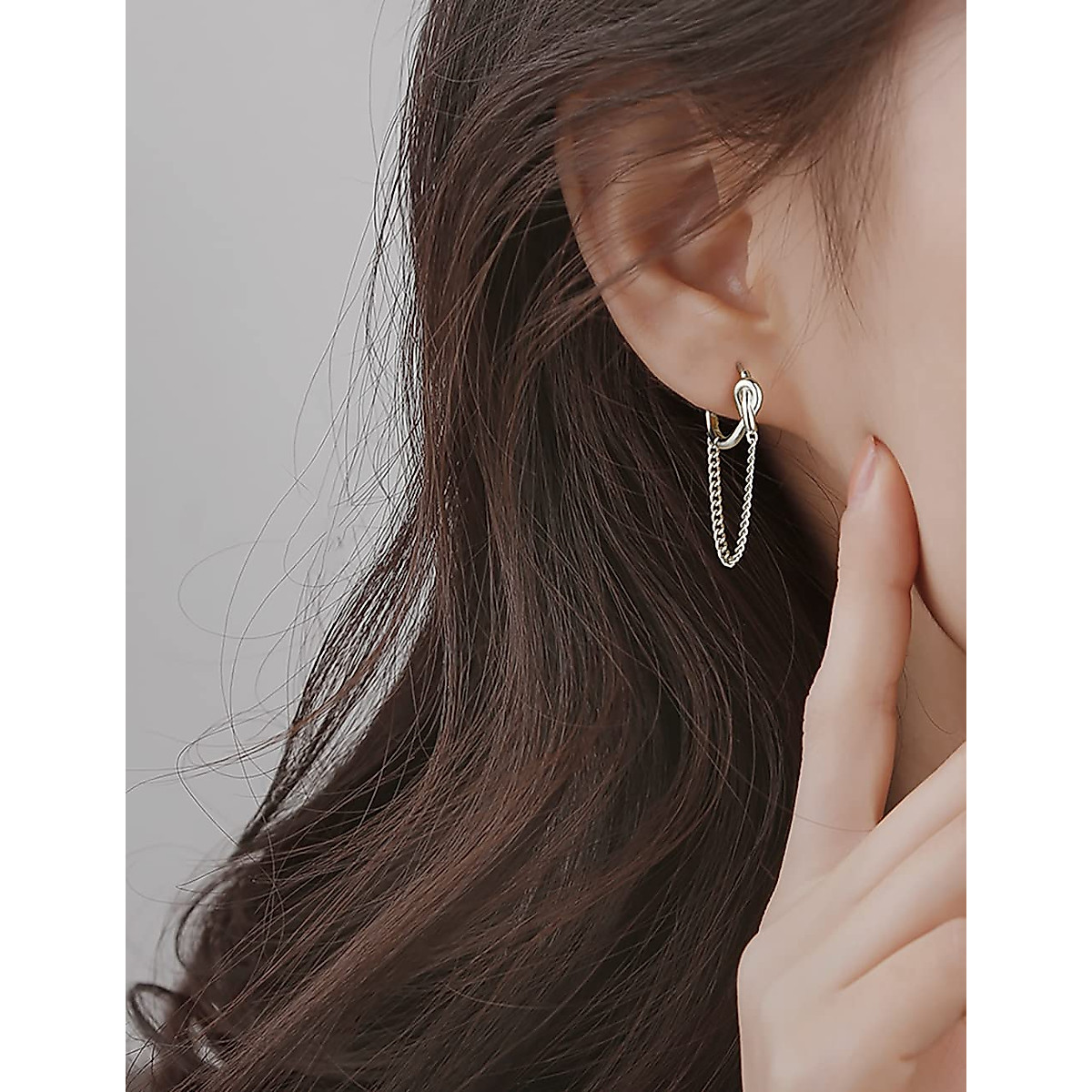 SLUYNZ 925 Sterling Silver Punk Chain Small Hoop Earrings for Women Men Teens Minimalist Hoop Earrings Tassel (A-Silver)