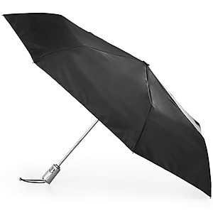 totes Automatic Open Close Water-Resistant Travel Folding Umbrella with Sun Protection, Black