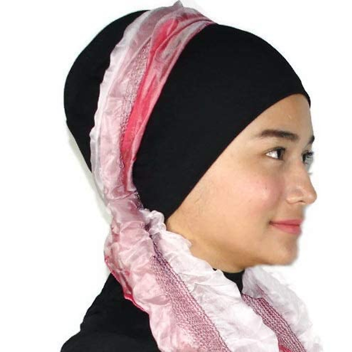 Silk Story Handmade Hijab Volumizer Cap Turban Under Scarf Bonnet Shawl Chemo Hair Head Cover Cotton, Black, Free Size